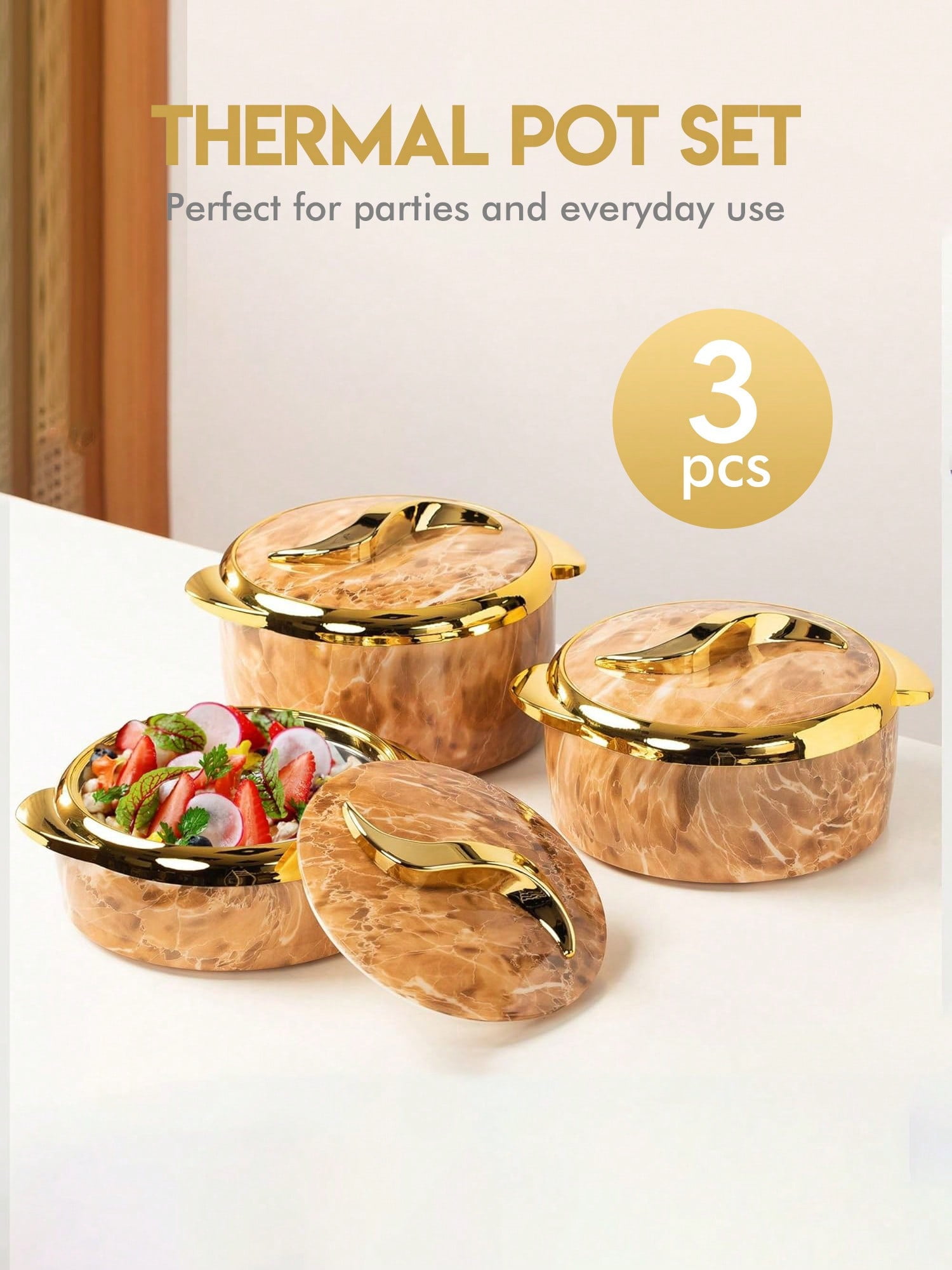 3pcs, Golden Touch Food Warmer, Thermal Casserole Dish Set With Lids ...