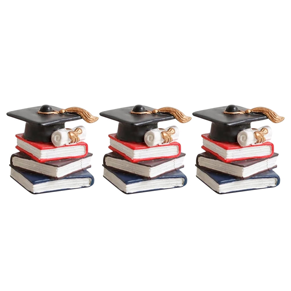 3pcs Graduation Cake Toppers Stacked Books And Doctoral Cap Cake Decors ...