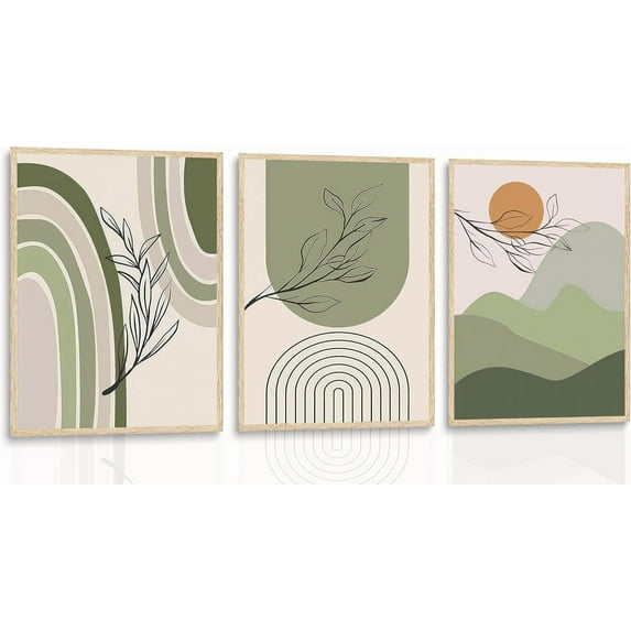 3pcs Gray Green Boho Wall Art Minimalist Wall Decor Canvas Pictures ...