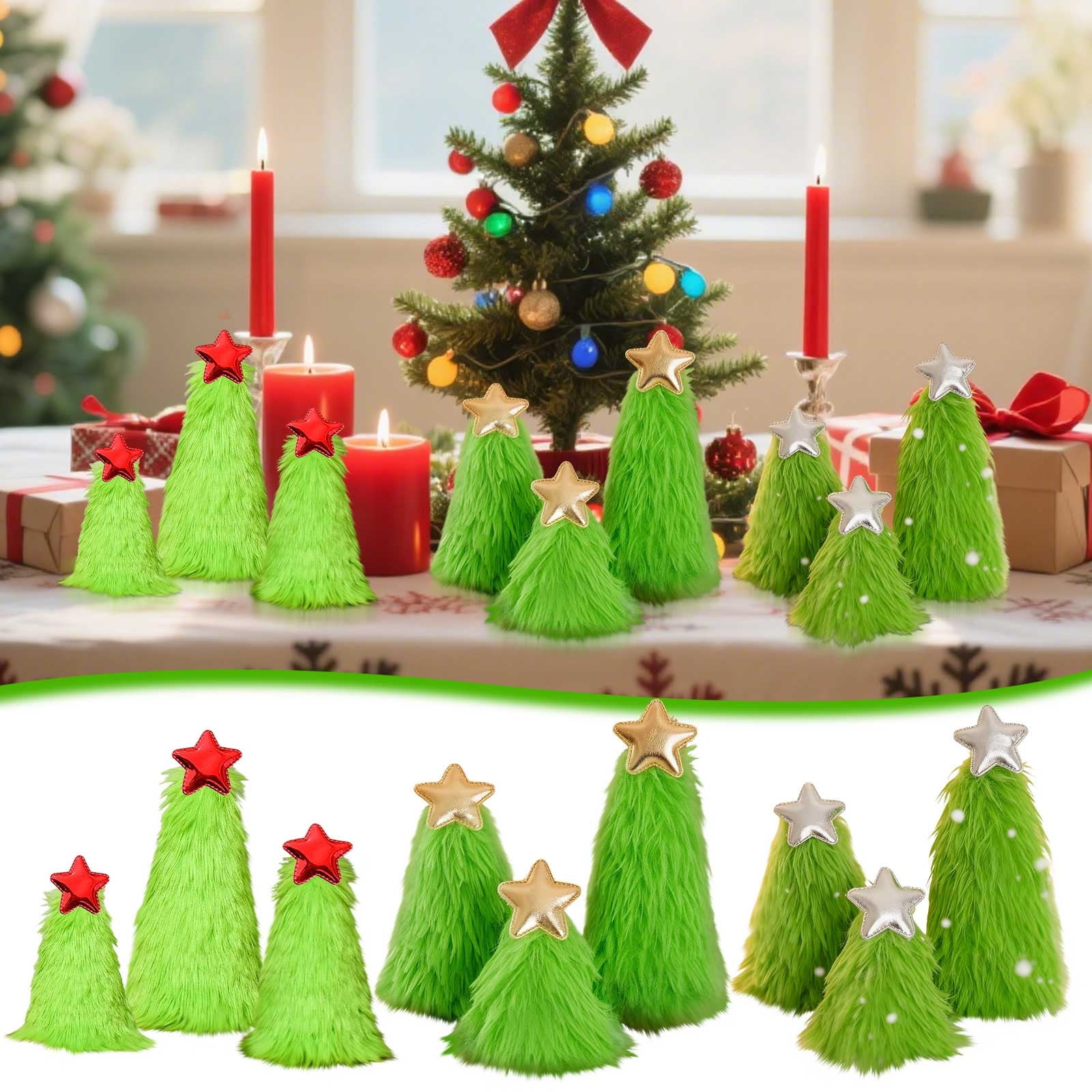 3pcs Green Christmas Ornament Figurines - Festive Decor for Home ...