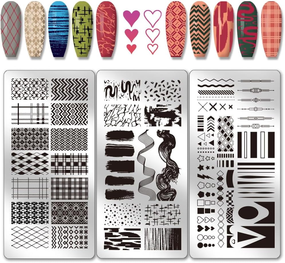 3pcs Grids Line Nail Stamping Plates Geometric Texture Nail Art ...
