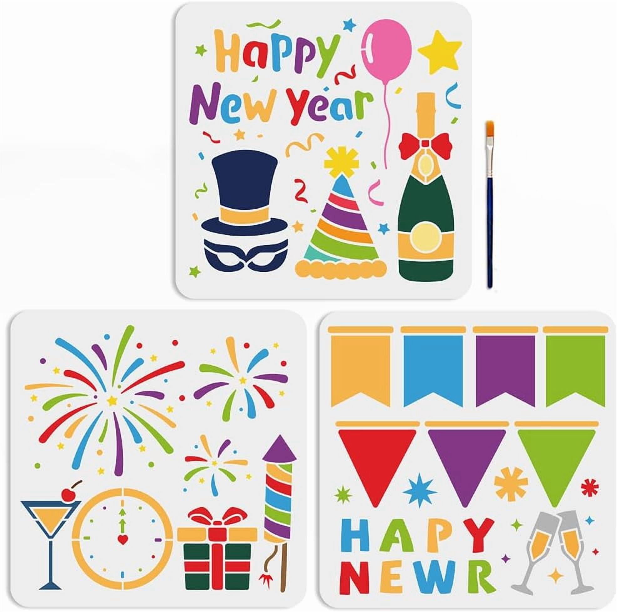 3pcs Happy New Year Fireworks Stencil Christmas Fireworks Templates 11. ...