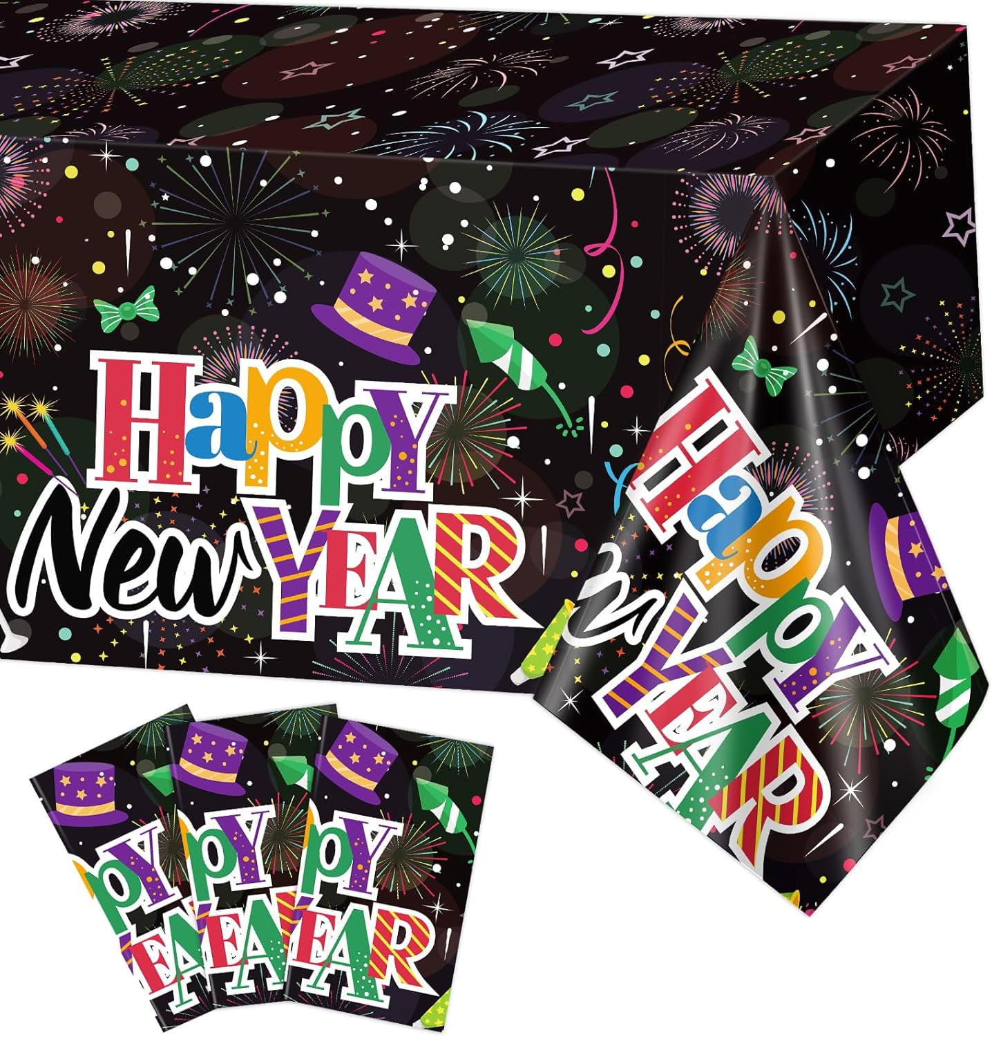 3pcs Happy New Year Table Cover 2024 Colorful Plastic Tablecloth for ...