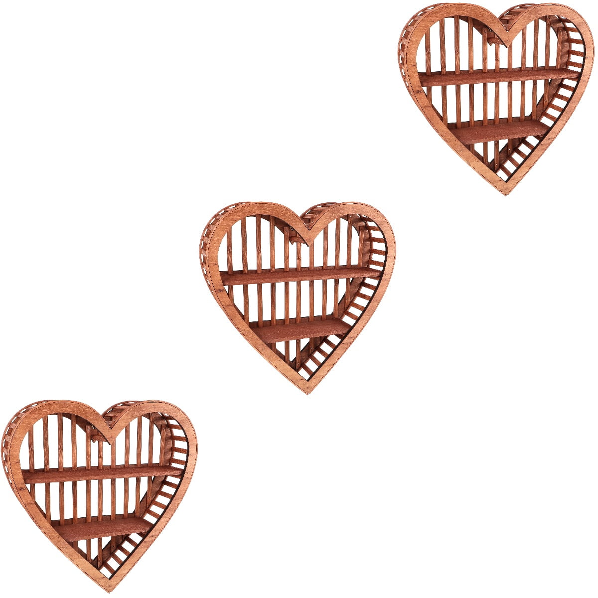 3pcs Heart Shape Display Shelf Wooden Display Shelf Wall Mount Hanging ...