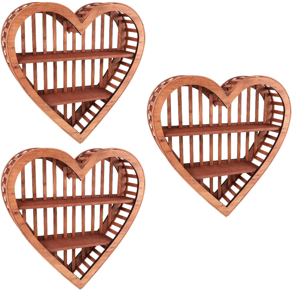 3pcs Heart Shape Display Shelf Wooden Display Shelf Wall Mount Hanging ...