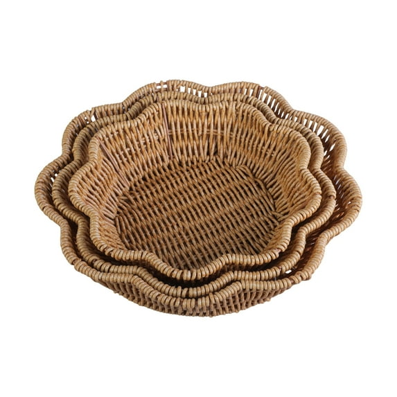 3pcs Imitation Rattan Round Fruit Serving Basket Portable Bread Storage ...