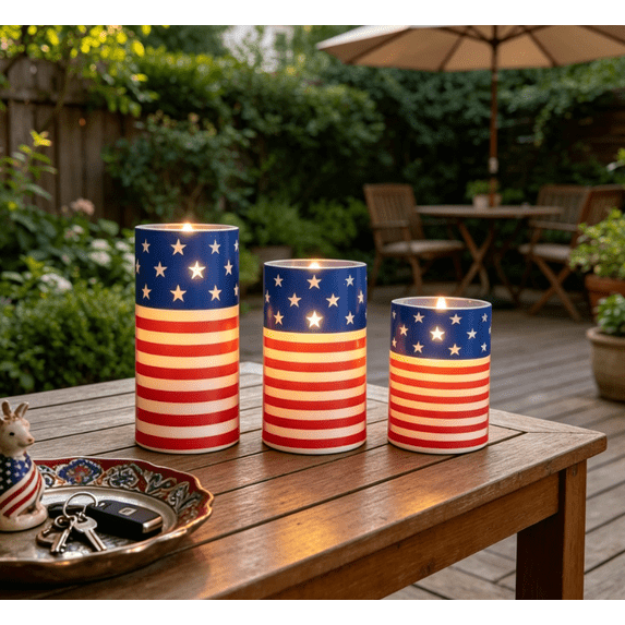 3pcs Independence Day Commemorative Electronic Candle Set, Flameless ...