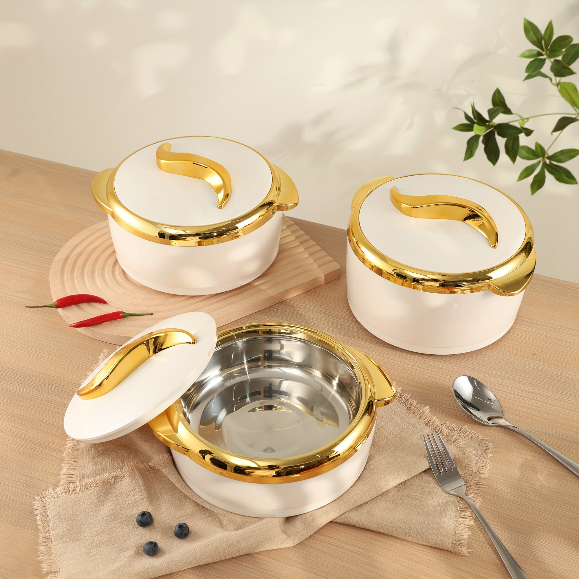 3pcs Insulated Stainless Steel Food Warmer Set - 1.5L/2L/2.5L Multi ...