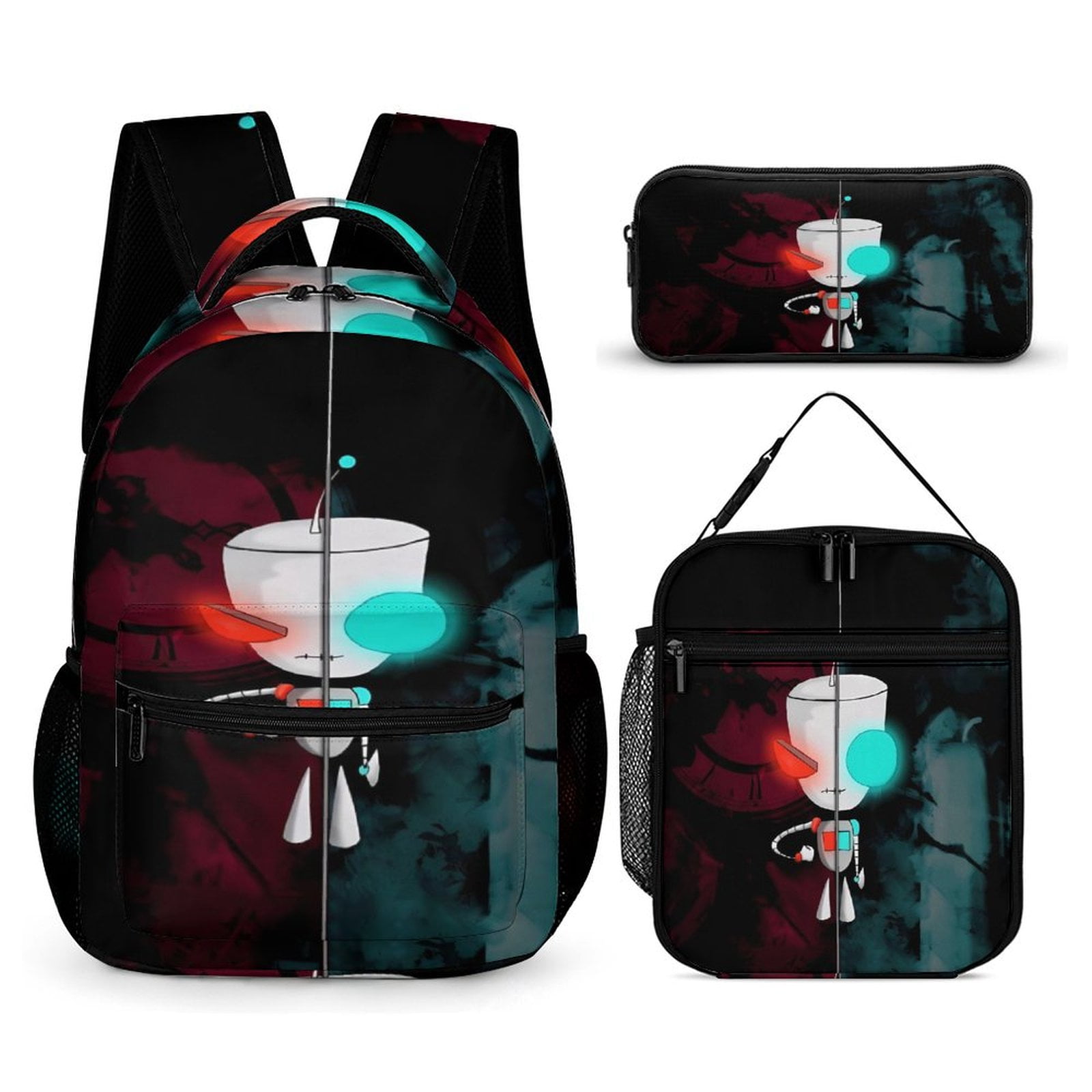 3pcs Inva-der Cartoon_Zim Backpack Set, Large Capacity Double Backpack ...