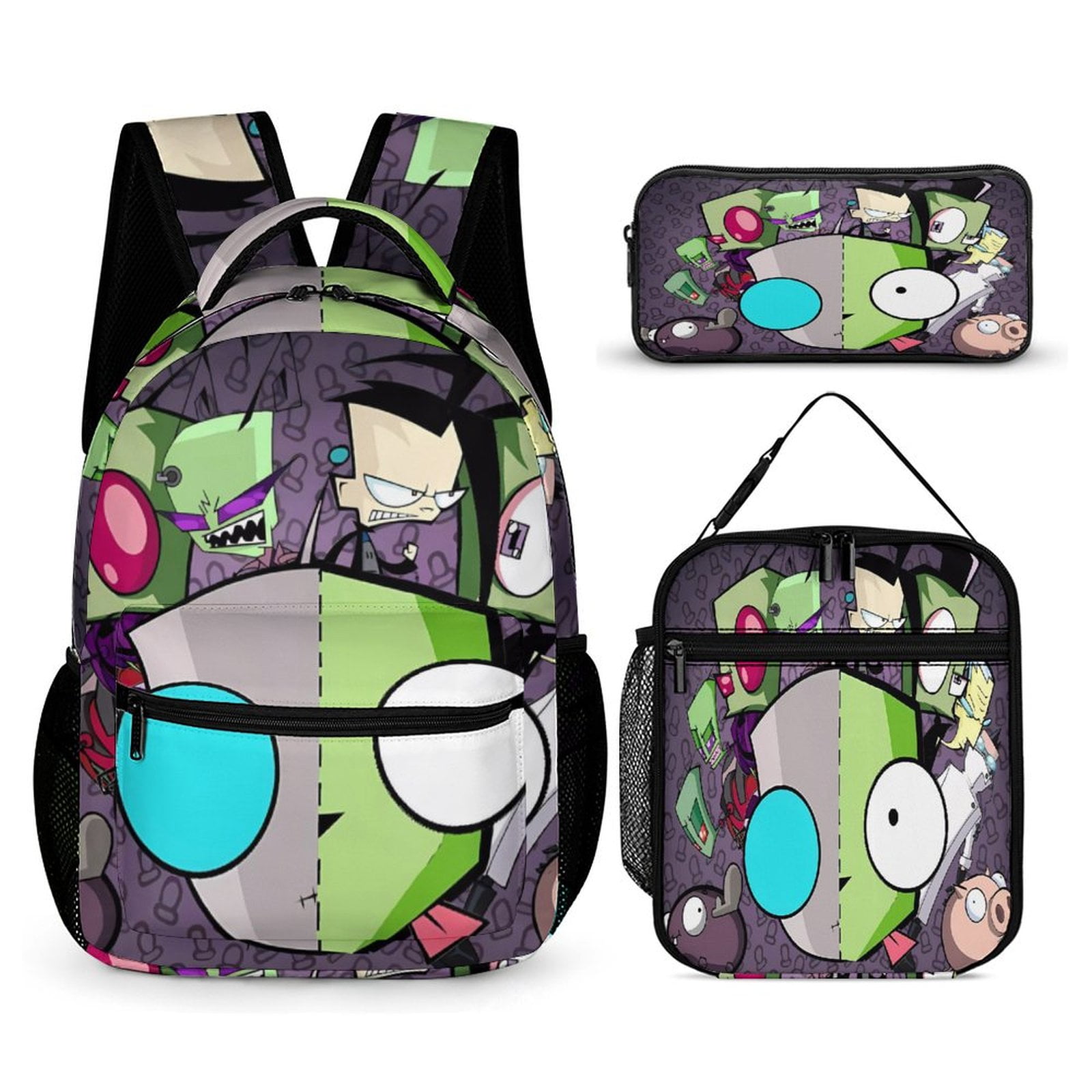 3pcs Inva-der Cartoon_Zim Backpack Set, Multi-functional Laptop Bag ...