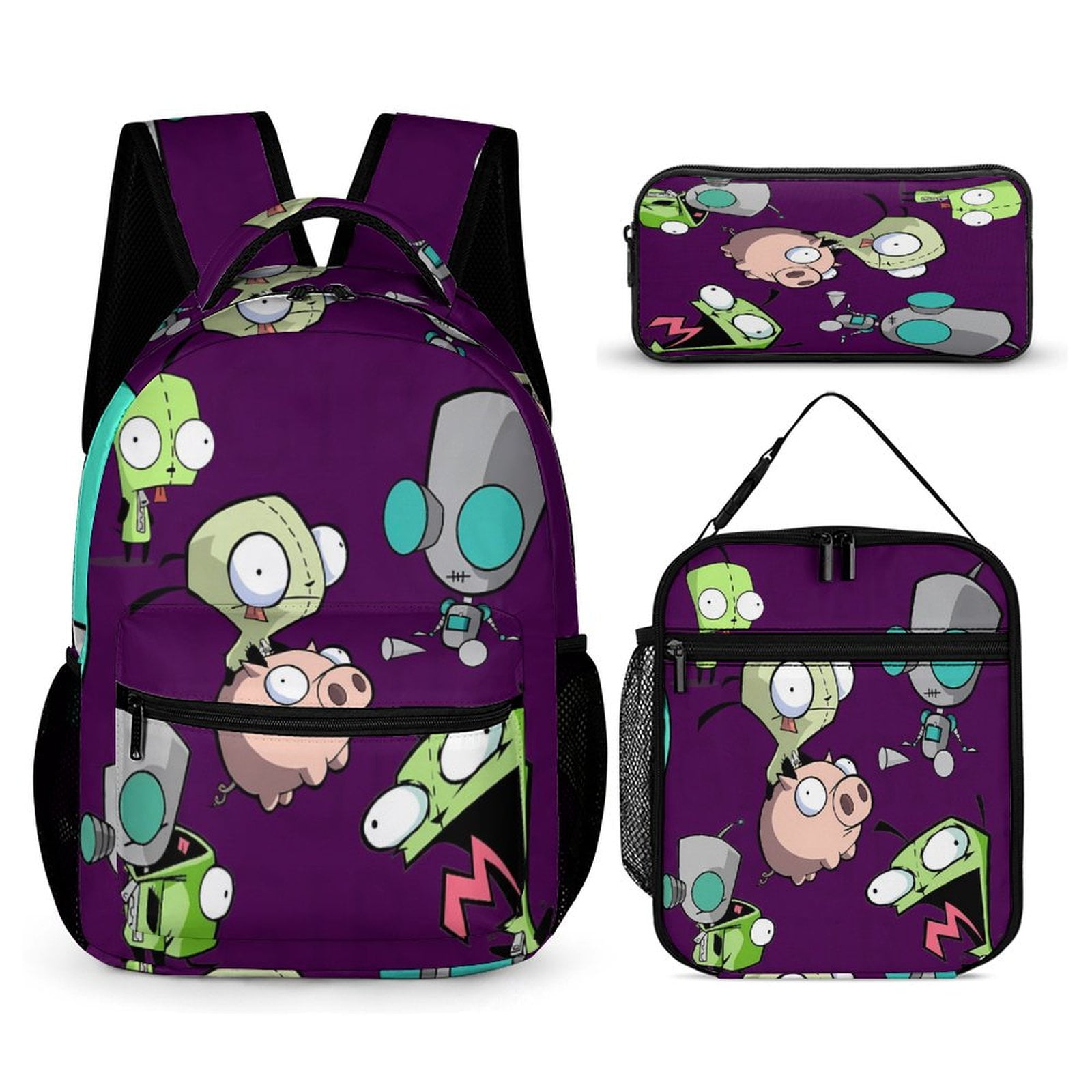 3pcs Inva-der Cartoon_Zim Backpack Set, Multi-functional Laptop Bag ...