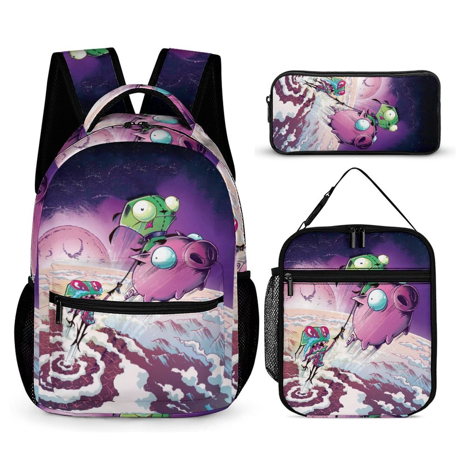 3pcs Invader Zim Backpack Set, Large Capacity Double Backpack With ...