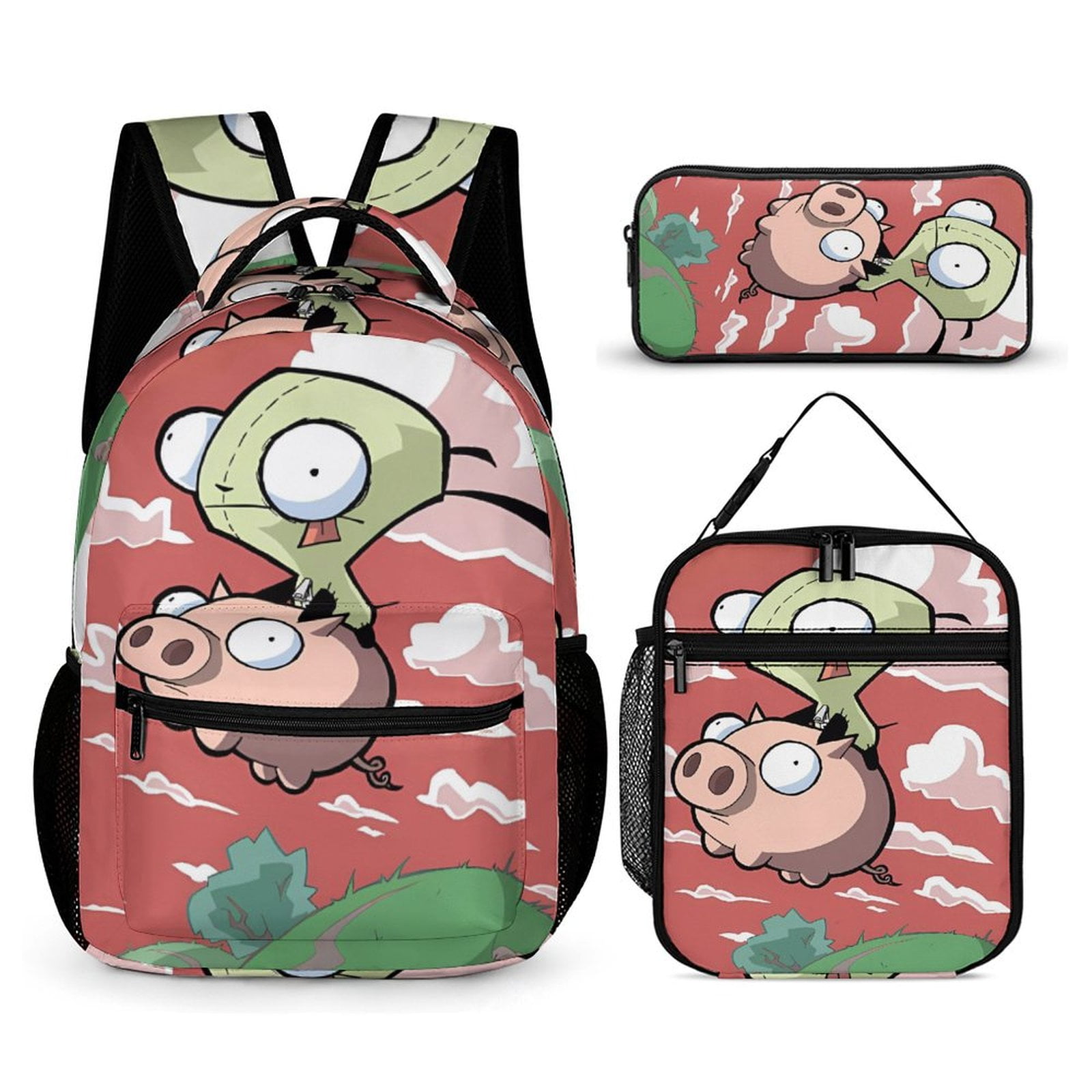 3pcs Invader Zim Backpack Set, Large Capacity Double Backpack With ...