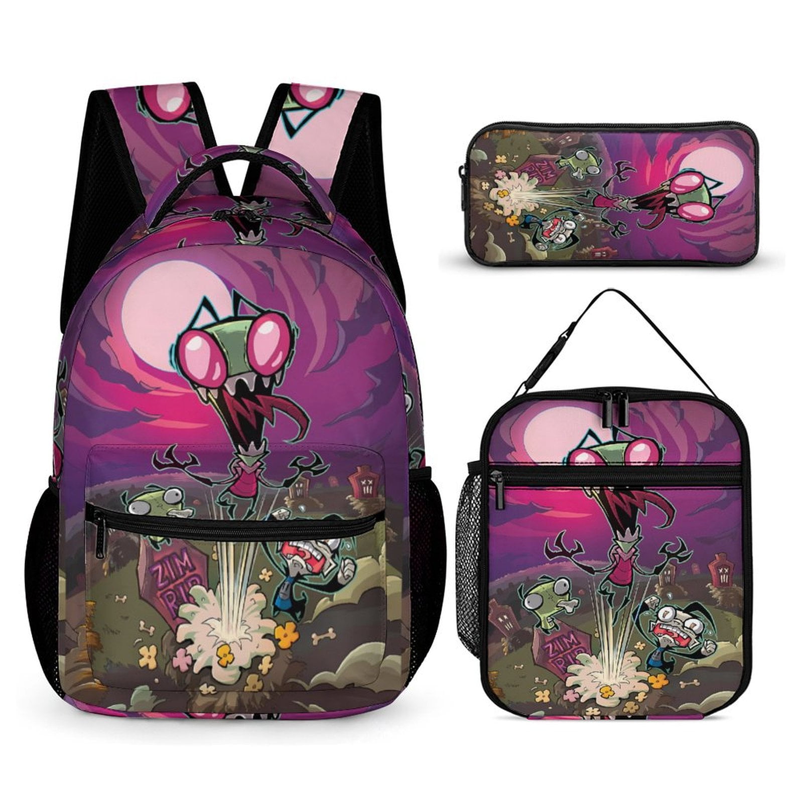 3pcs Invader Zim Backpack Set, Large Capacity Double Backpack With ...