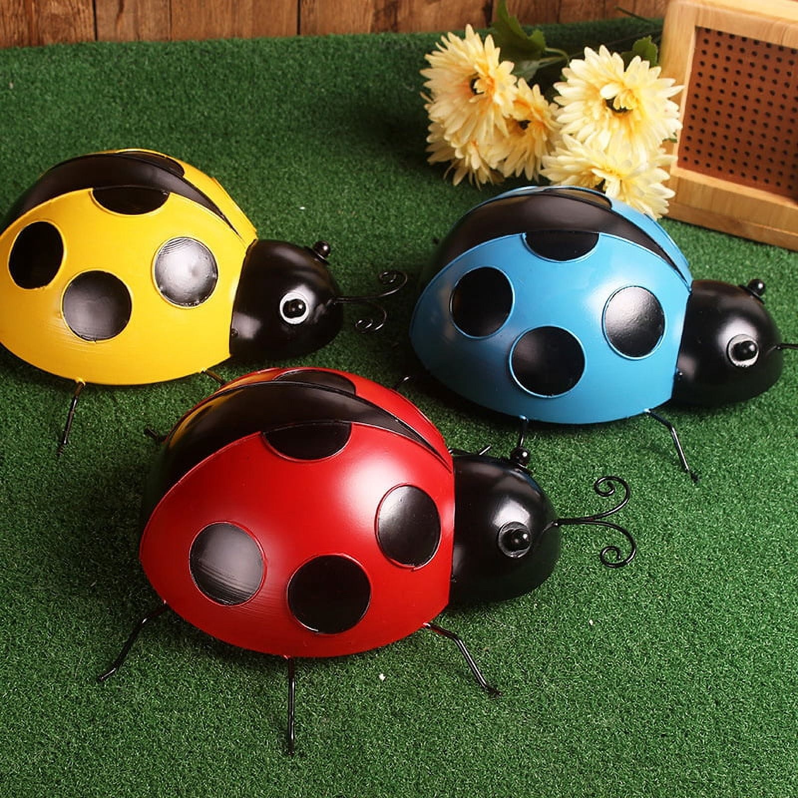 3pcs Iron Ladybug Garden Metal Wall Hanging Art Decorations Outdoor ...