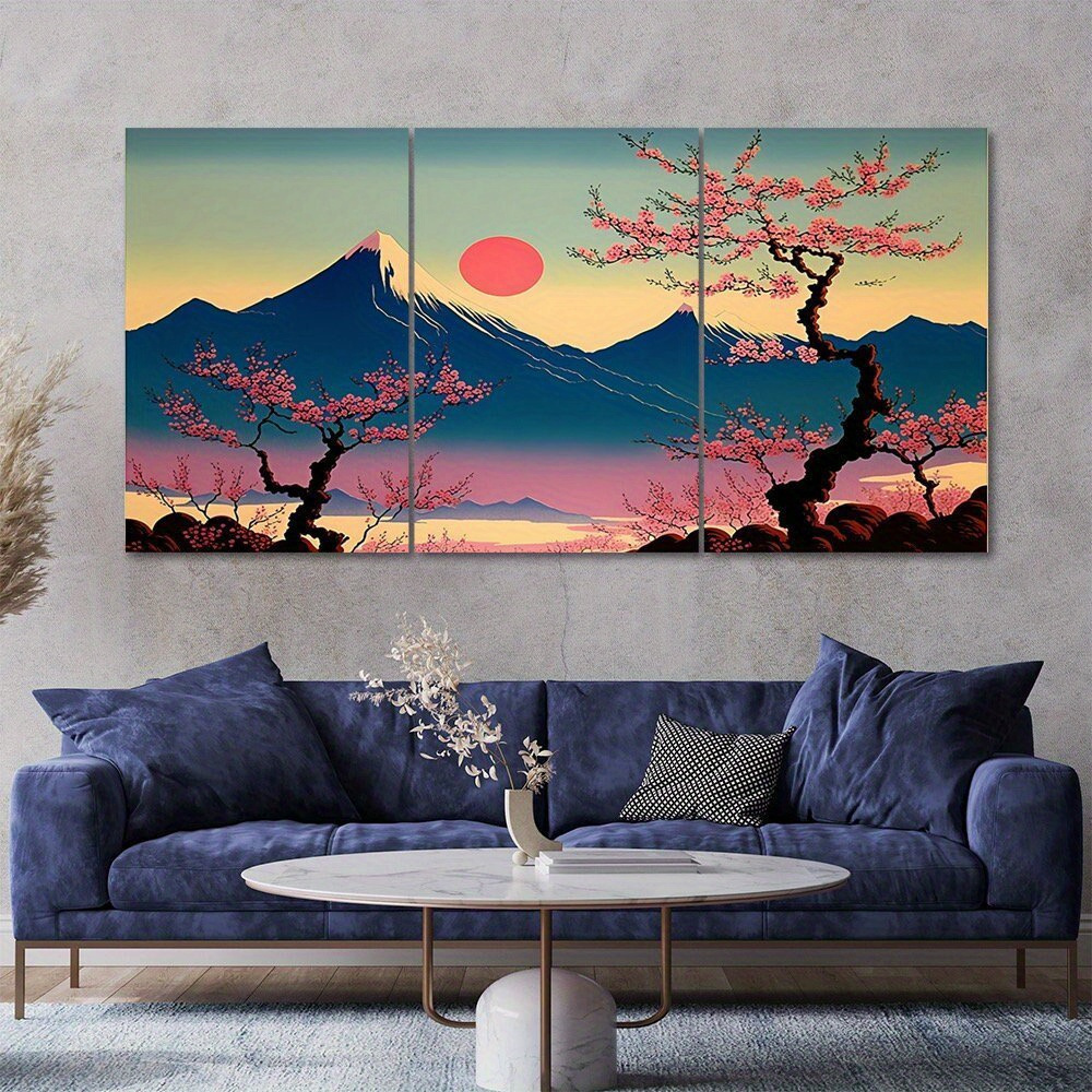3pcs Japanese-Inspired Nature Scenery Canvas Wall Art - Cherry Blossoms ...