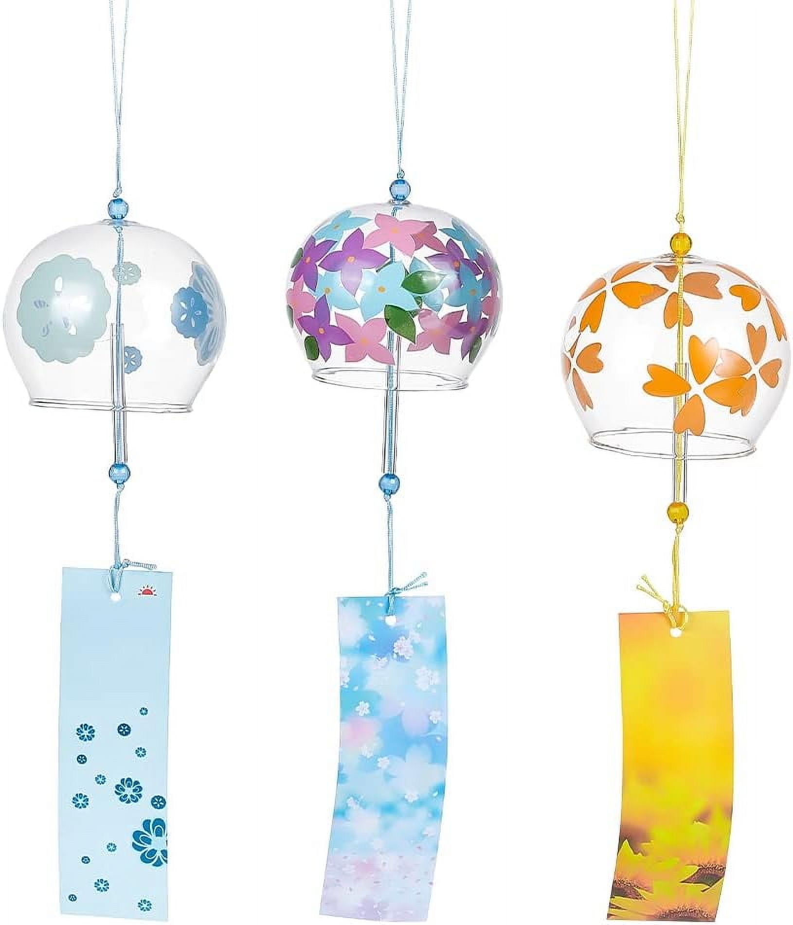 3pcs Japanese Wind Chimes Flower Wind Bells Gold Blue Colorful Handmade ...