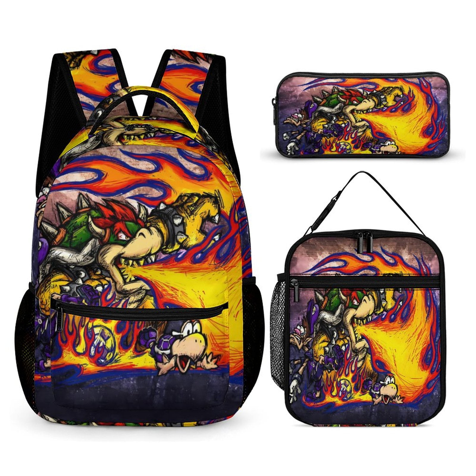 3pcs King Koopa Bowser Backpack Set, Multi-functional Laptop Bag 17in ...