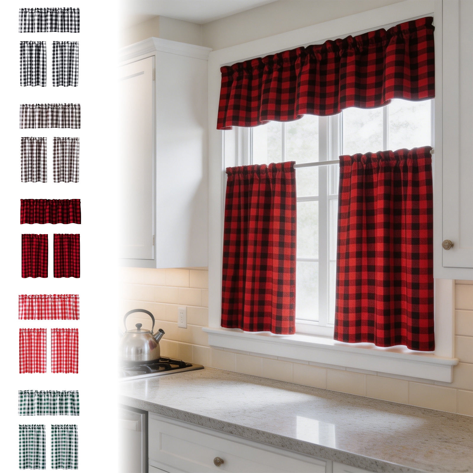 3pcs Kitchen Curtain Set, Coffee Style Window Drape, Heat and Light ...