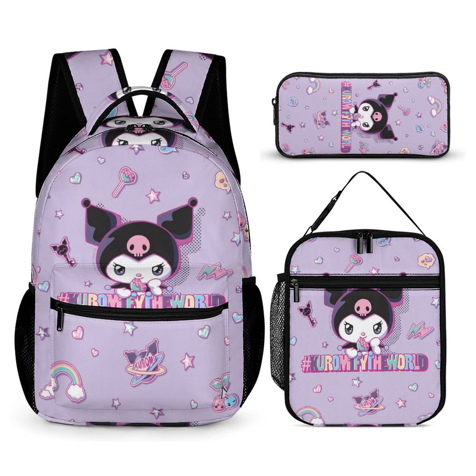 3pcs Kuromi Backpack Set, Large Capacity Double Backpack With Lunch Bag ...