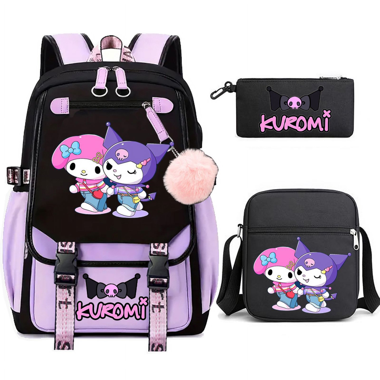 3pcs Kuromi School Bag Female Male Capacity Waterproof College Backpack ...