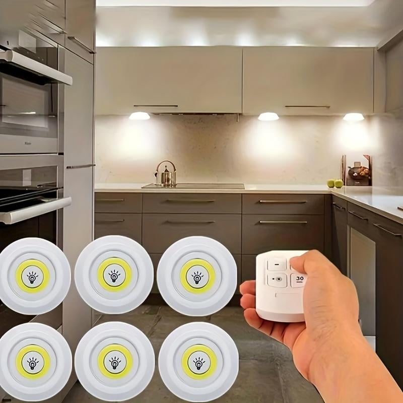3pcs LED Motion Sensor Under Cabinet Light Round, Cordless Battery ...