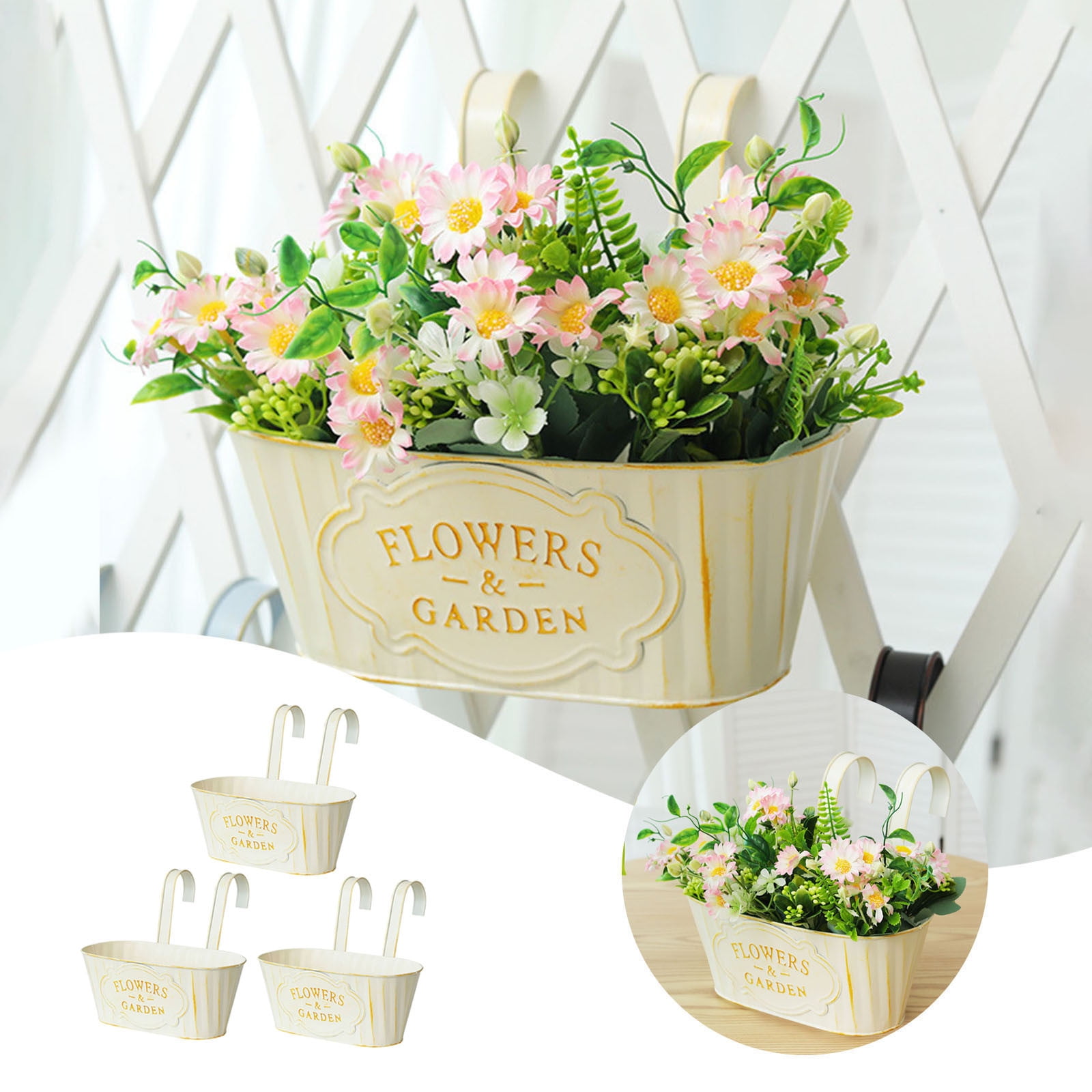 3pcs Large Hanging Flower Pots, Metal Iron Wall Planter Indoor/Outdoor ...