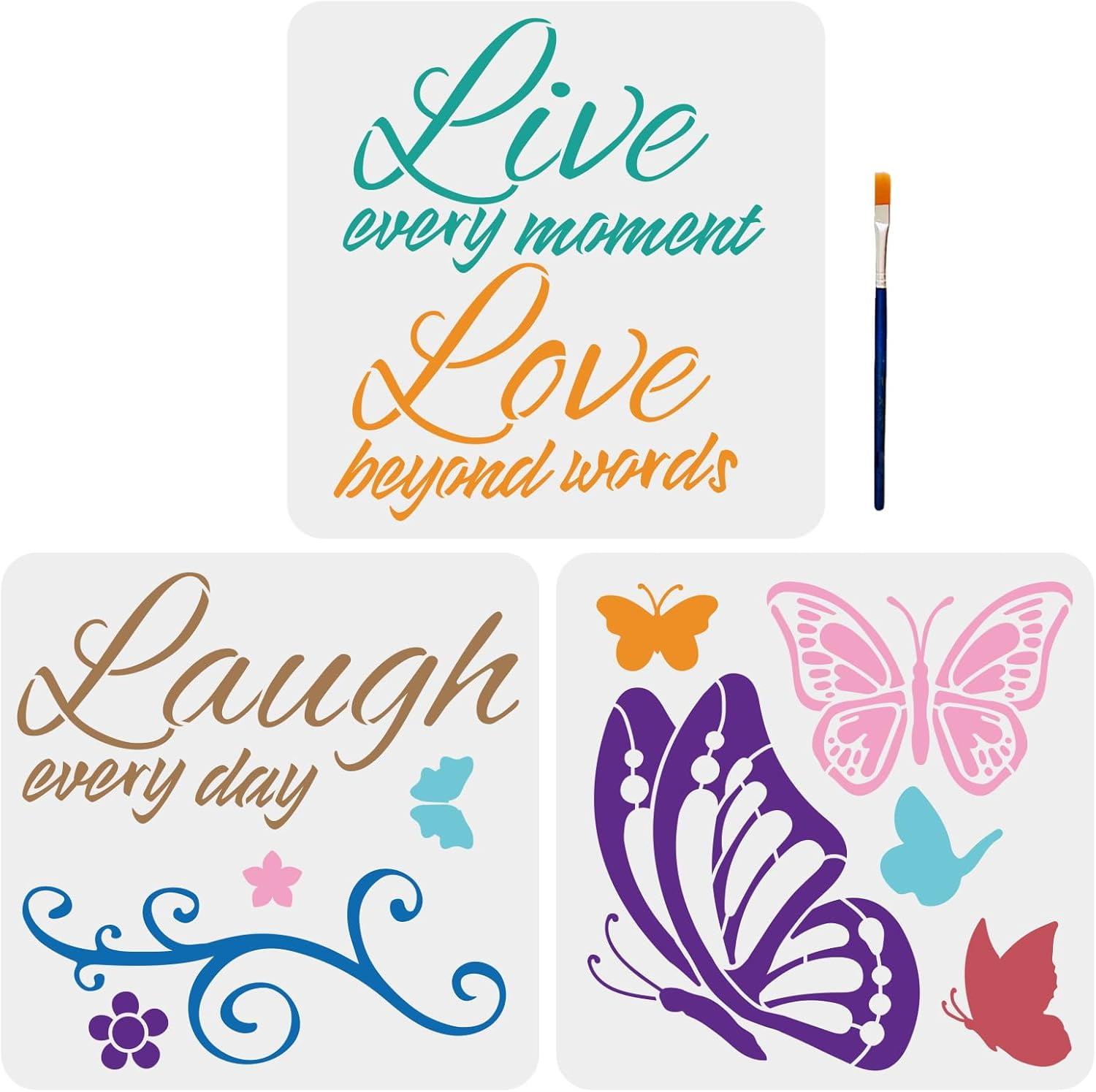 3pcs Large Live Love Laugh Butterfly Stencil 22.6×22.8inch Splice Size ...