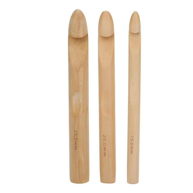 3 Large, Thick Tools for Knitting & Weaving, Sizes 15mm, 20mm, 25mm Wooden Crochet Hooks Set ...