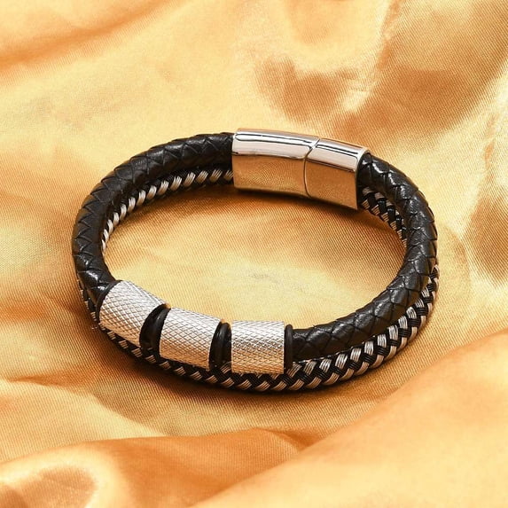 3pcs Leather Multi-strand Bracelets with 316 Surgical Stainless Steel ...