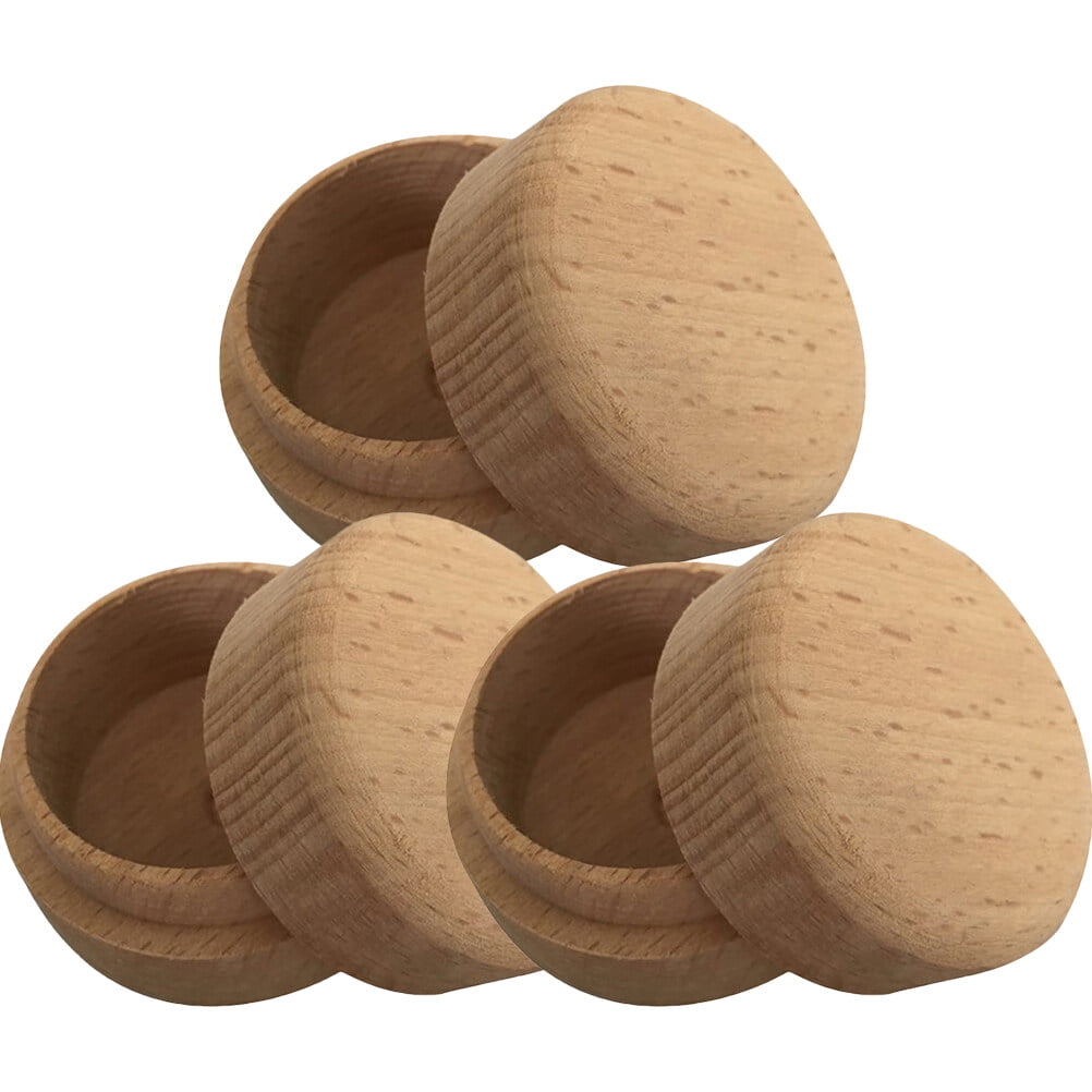 3pcs Lidded Wooden Ring Storage Box Round Shape Jewelry Case Tiny ...