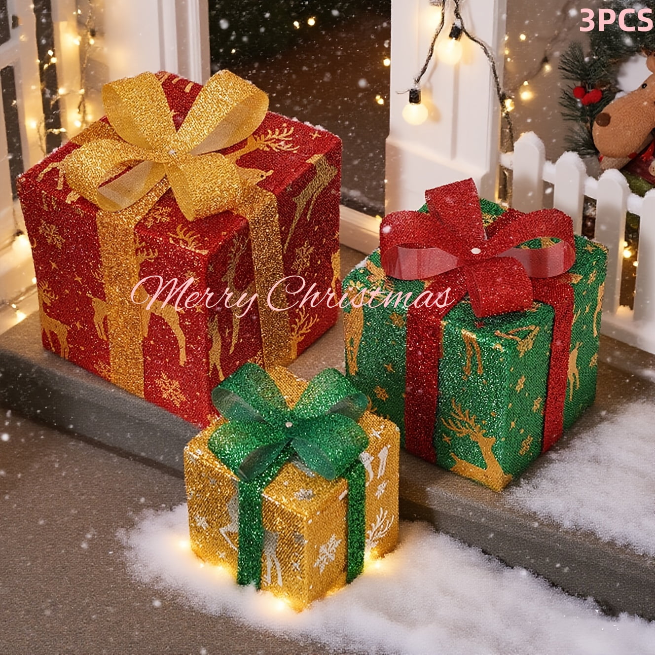 3pcs Lighted Christmas Gift Box Decor with Warm LED Lights | Battery ...