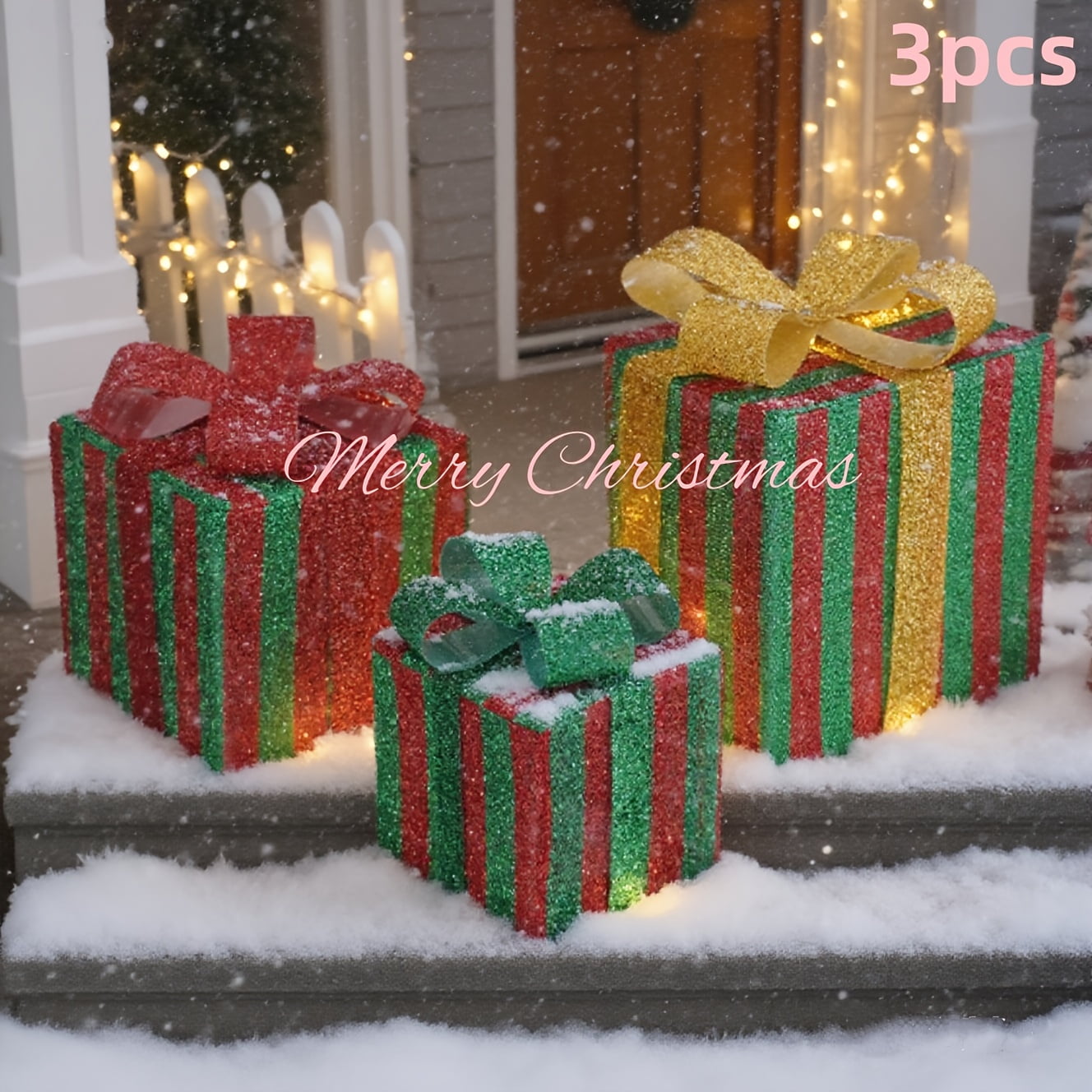 3pcs Lighted Christmas Gift Box Decor with Warm LED Lights | Battery ...