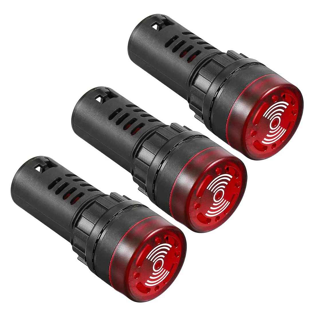 3pcs Lights AC/DC 110V Panel Indicator Flashing Alarm with Buzzer Red ...