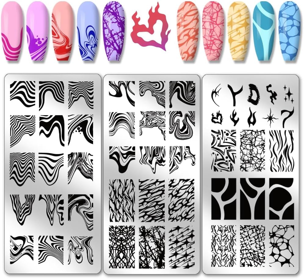 3pcs Line Texture Nail Art Templates 55 Patterns Flow Line Nail ...