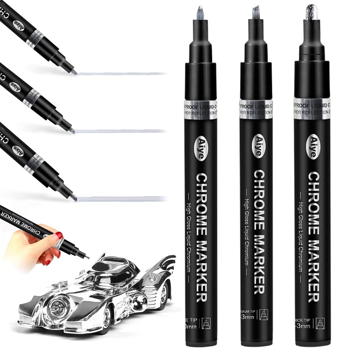 3pcs Liquid Chrome Marker Mirror Liquid Chrome Paint Pen Set Metallic ...