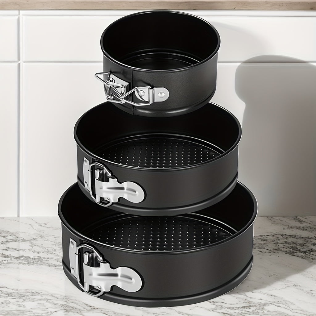3pcs Lockable Base Springform Cake Pan Set, Premium Carbon Steel Non ...