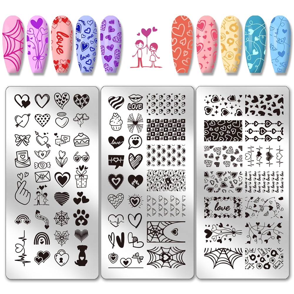 3pcs Love Heart Nail Art Templates Heartbeat Nail Stamping Plate Mixed ...