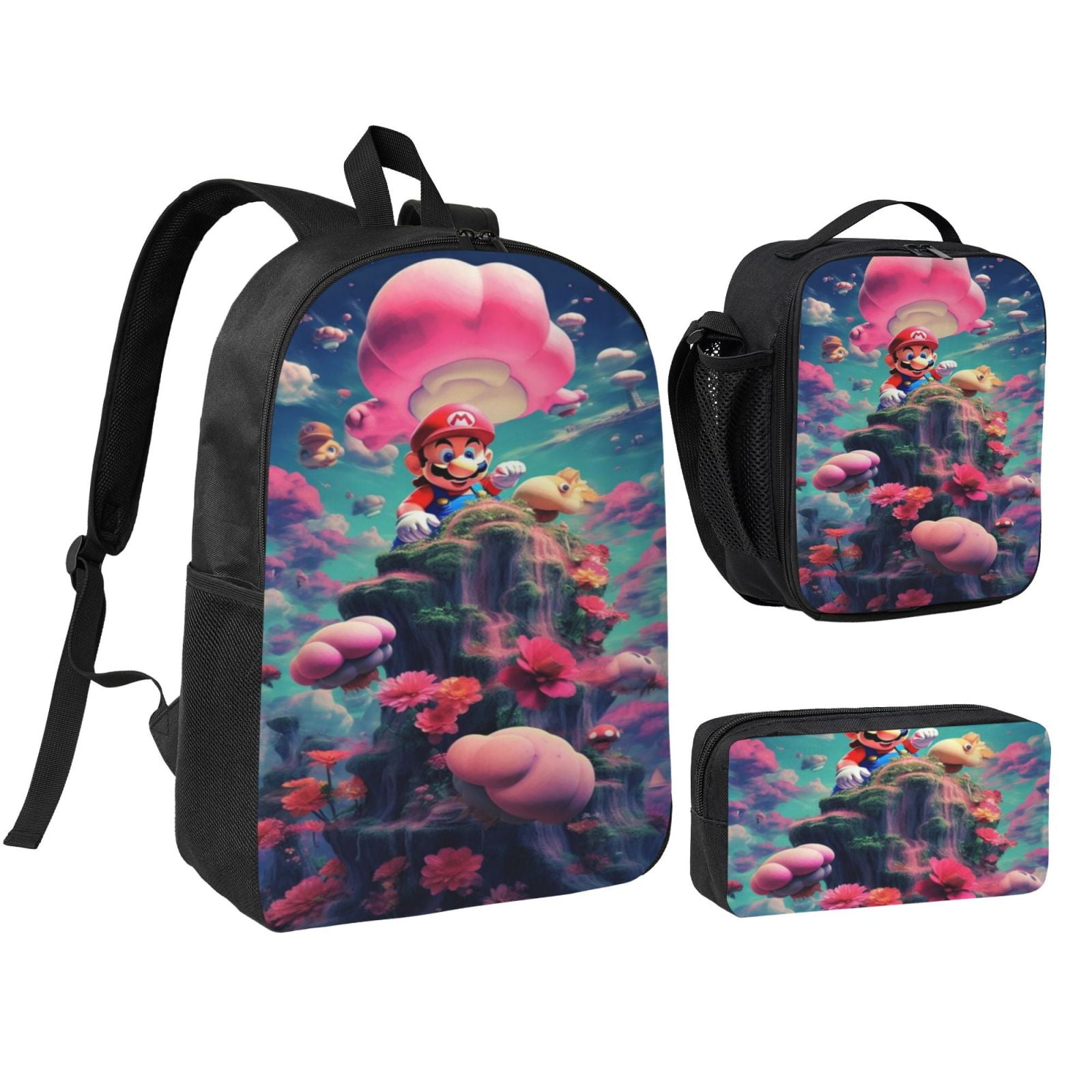 3pcs Ma_rio Backpack Set With Pen Bag And Lunch Bag Fashion Travel ...