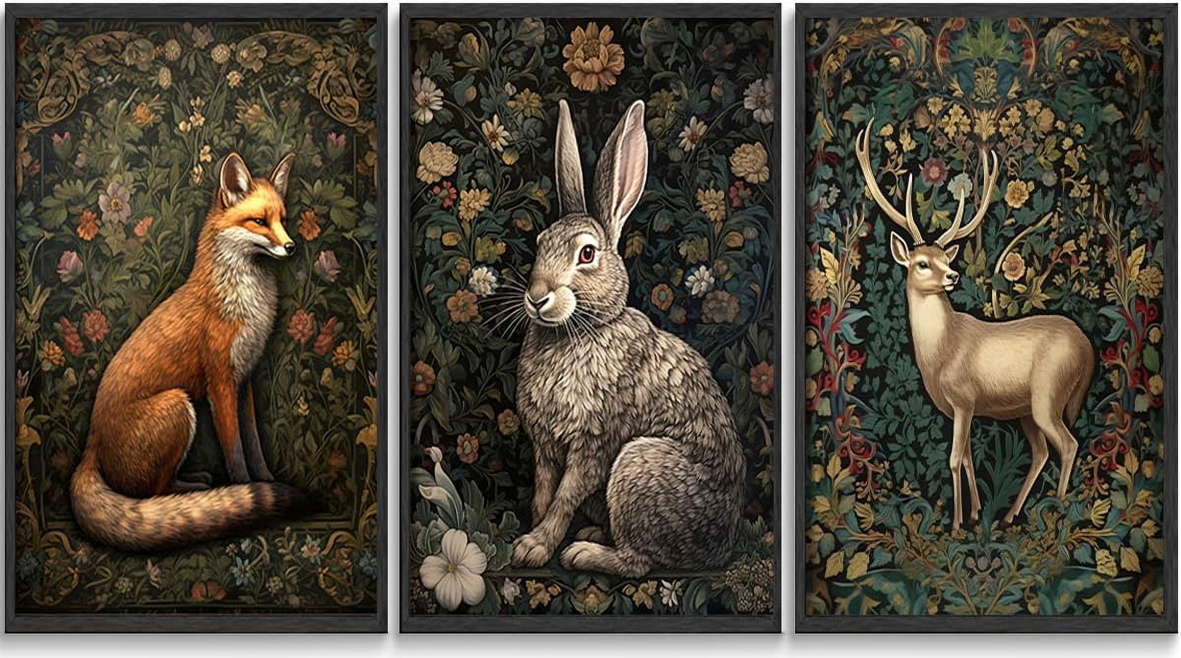 3pcs Magical Forest Animal Canvas Wall Art Retro Wild Cottagecore ...