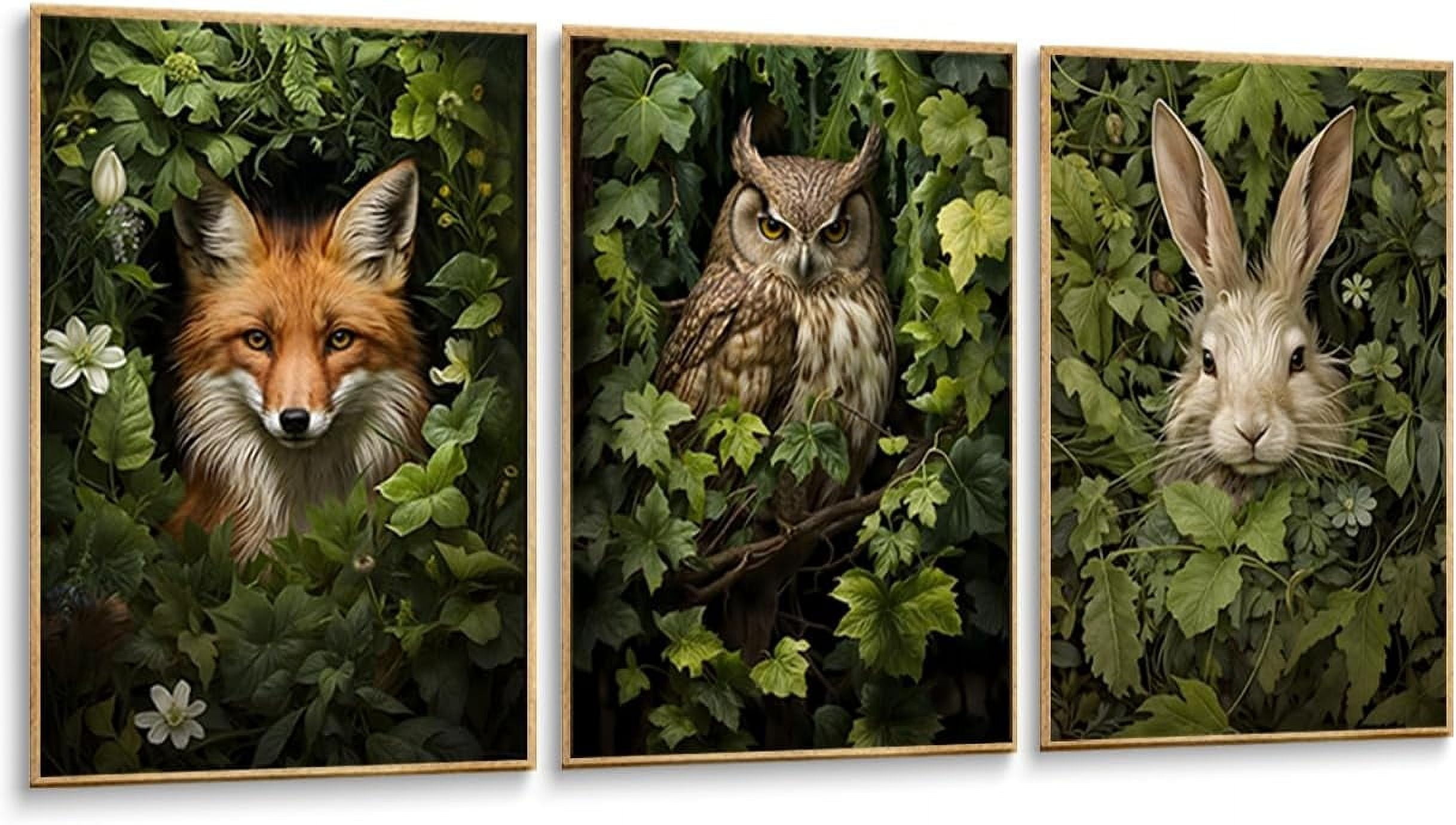 3pcs Magical Forest Animal Canvas Wall Art Retro Wild Cottagecore ...