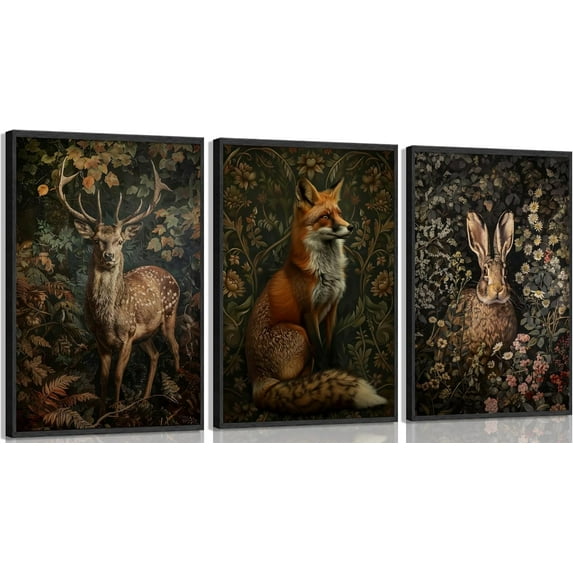 3pcs Magical Woodland Animals Poster Wall Art Dark Academy Wildlife ...