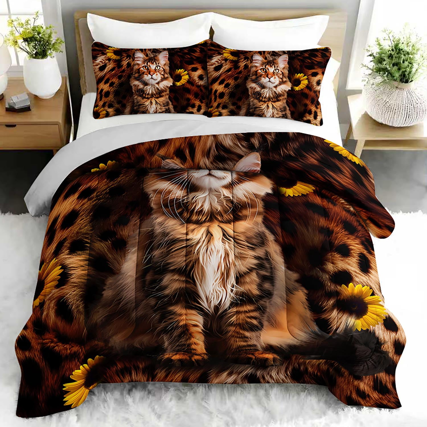 3pcs Maine Coon Cat Comforter Set, Realistic Feline Bedding Set for ...