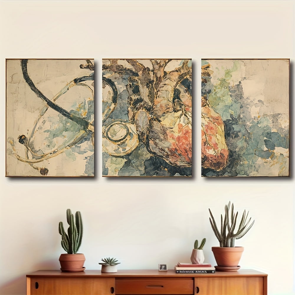3pcs Medical Anatomy Canvas Prints - Modern Gothic Wall Art with Heart ...