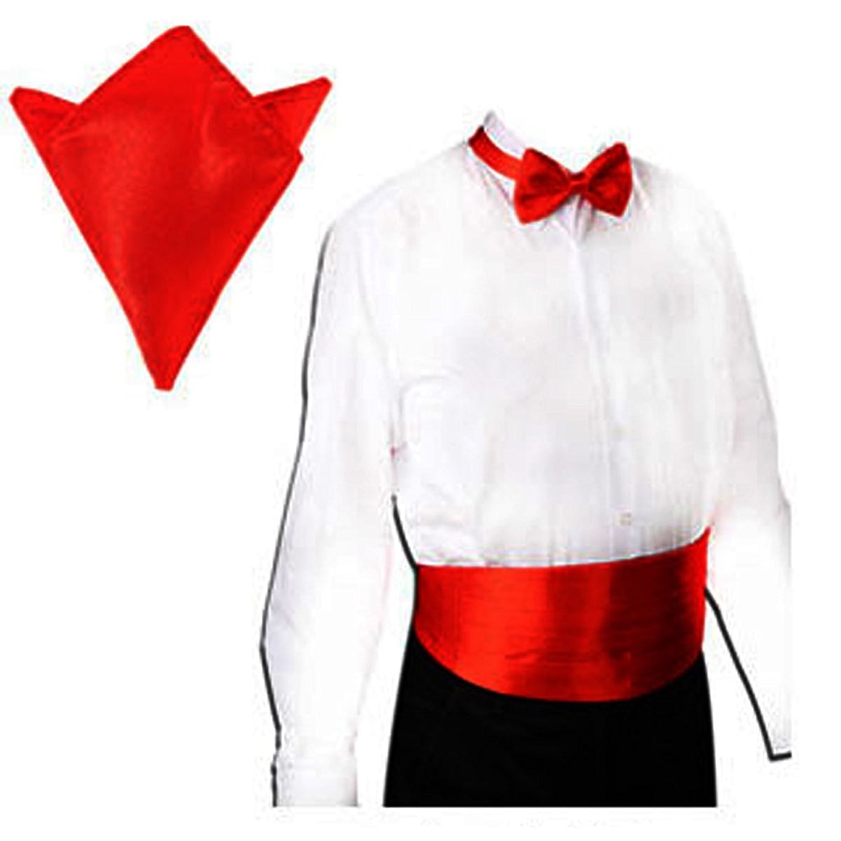 3pcs Men's Satin Bow Tie Cummerbund Hanky Handkerchief (Red) - Walmart.com