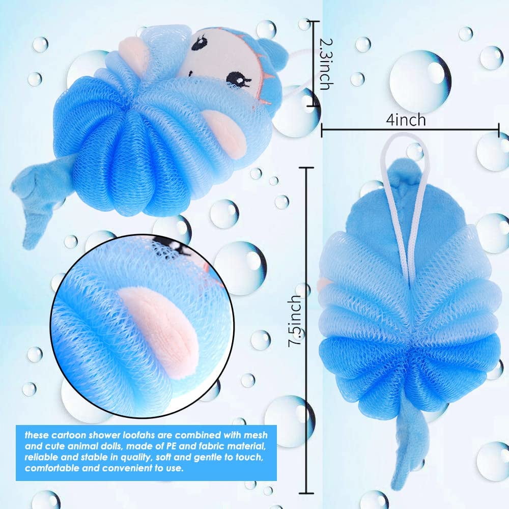 3pcs Mermaid Bath Loofahs Kids Body Loofahs Cartoon Shower Loofahs Cute ...