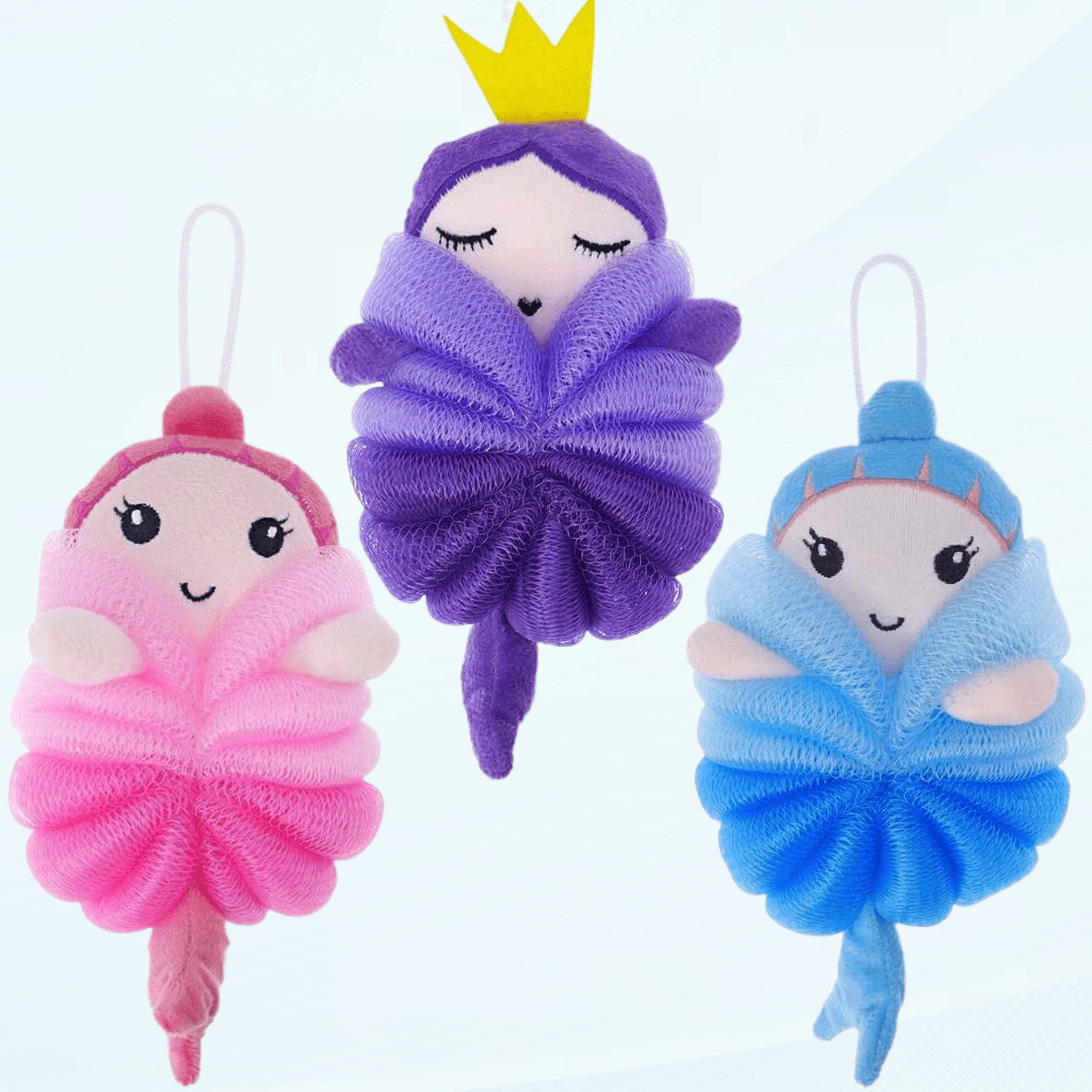 3pcs Mermaid Bath Loofahs Kids Body Loofahs Cartoon Shower Loofahs Cute ...