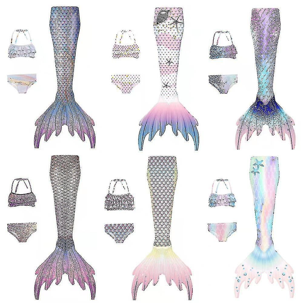 3pcs Mermaid Tails Kids Swimsuit Costumes With Monofins Bikini Swimming ...