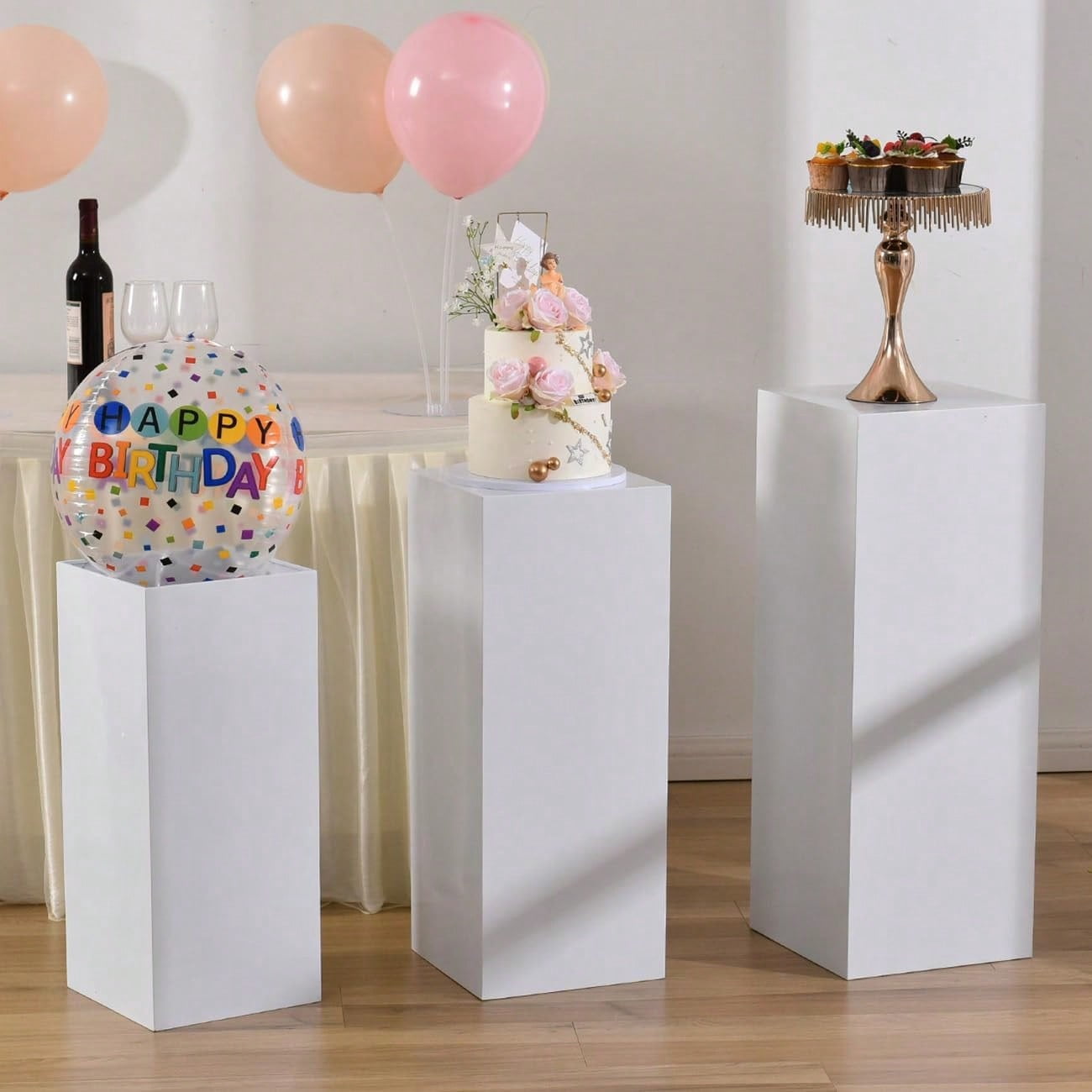3pcs Metal Pedestal Stand, Metal Cylinder Pedestal Stands White ...