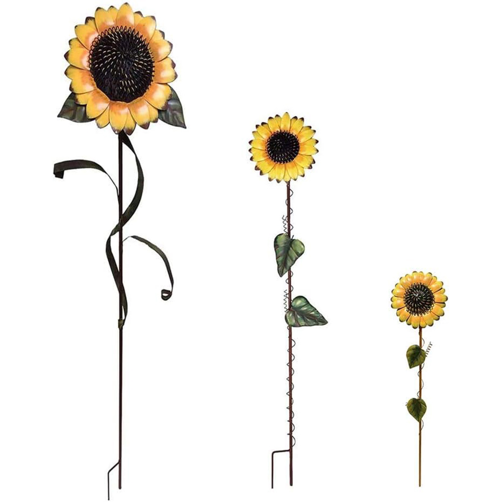 3pcs Metal Sunflower Garden Stakes Flower Yard Art Planter Stake Party ...